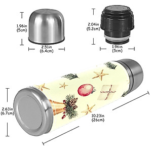 Stainless Steel Leather Vacuum Insulated Mug Christmas Bell Thermos Water Bottle for Hot and Cold Drinks Kids Adults 16 Oz