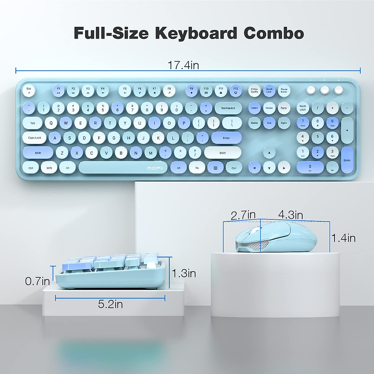 MOFII Wireless Keyboard and Mouse - Blue Retro Full-Size Setup