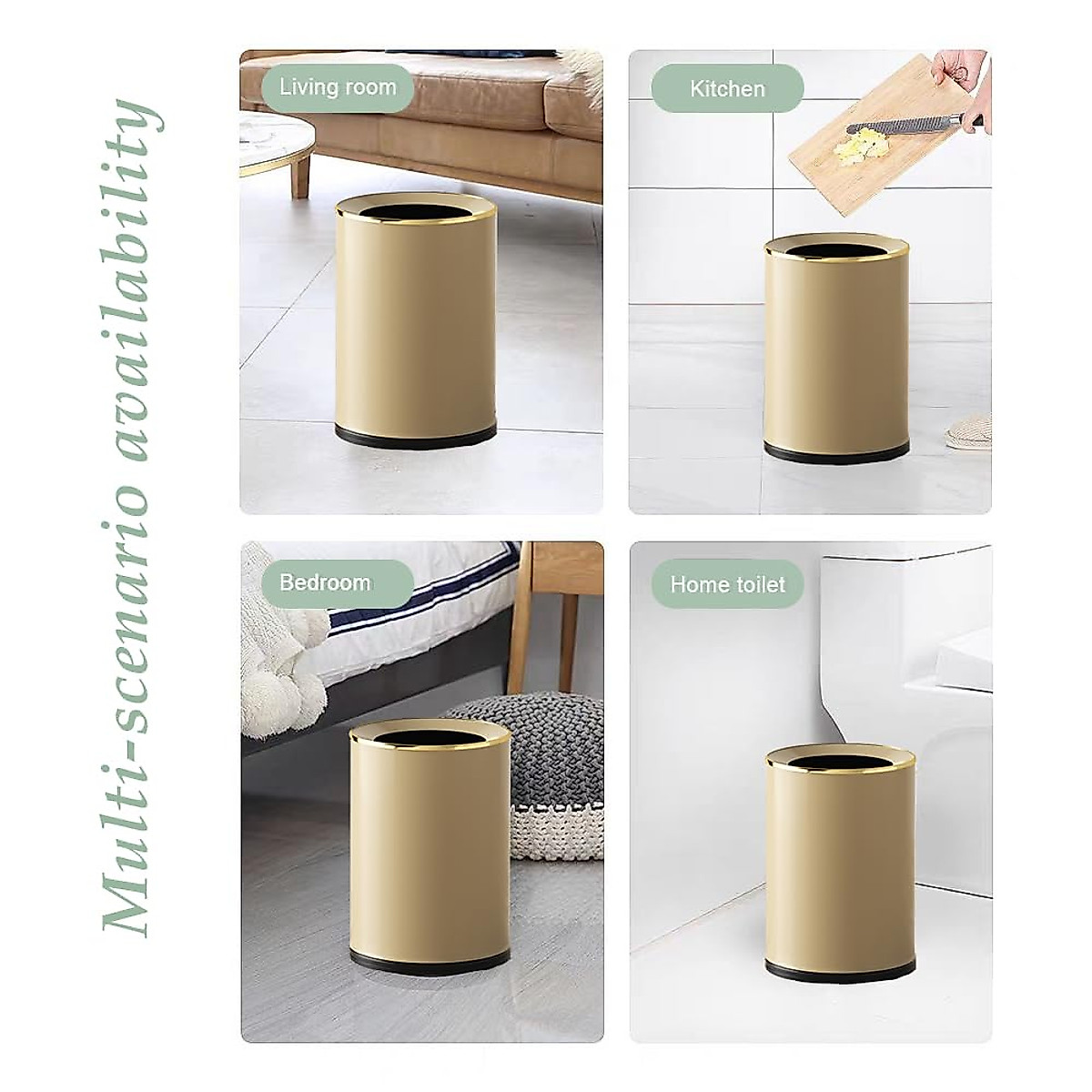 LEASYLIFE 2.3GAL Metal Trash Can, Modern Bathroom Garbage Can, Champagne Gold Fancy Gold Waste Paper Baskets for Bathroom,Bedroom,Living Room,Hotel,Office (9L-Champagne Gold)