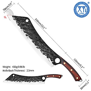 XYJ 12 Inch Long BBQ Knife Set Full Tang Brisket Turkey Meat Chopping Slicing Knife Razor Sharp Stainless Steel Blade Non-stick Effort Saving Finger Control Chef Knives With Whetstone