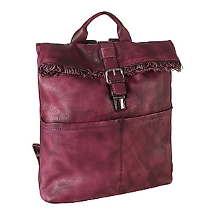 Diophy Genuine Leather Archaize Fringe with Buckle Backpack D10030 (Olive)