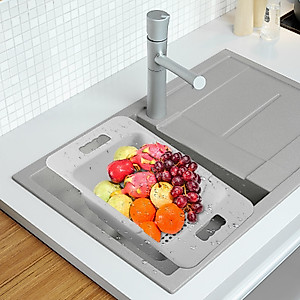 Adjustable Deep Freezer Organizer Bins, 2-PACK Chest Freezer Baskets, Expandable Freezer Storage Bins with Handle, Freezer Organization Accessories for Kitchen (Grey)