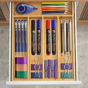 CALM COZY Kitchen Silverware Organizer, Bamboo Drawer Organizer with Adjustable Compartments Utensils Holder