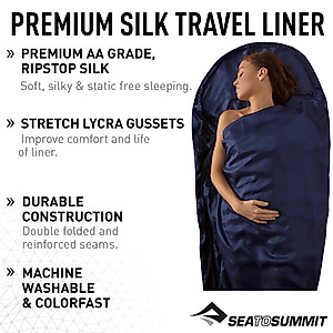 Sea to Summit Premium Silk Sleeping Bag Liner, Traveller w/Pillow Slip (88x37 inches)