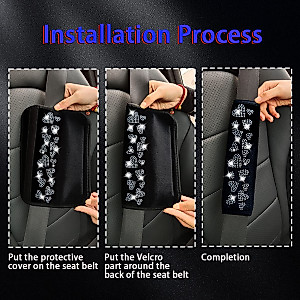 2PCS Bling Car Seat Belt Cover, Crystal Soft Shoulder Neck Protector Pad, Diamond Rhinestones Seatbelt Cushion for Women Girls, Auto Interior Accessories Universal for SUV, Truck, Van (Gray)