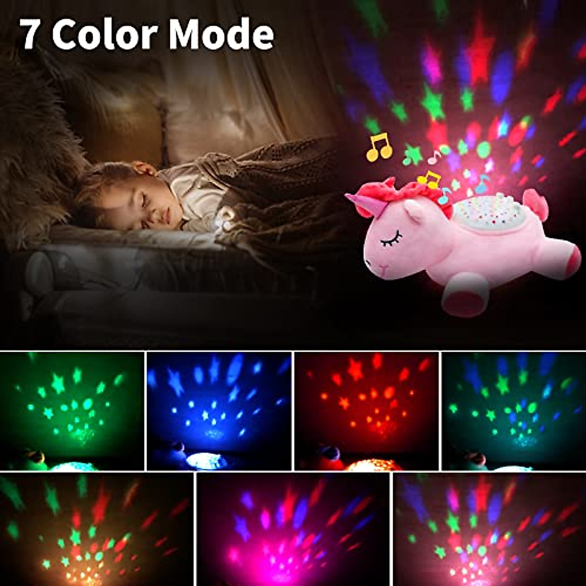 Ynanimery Baby Sleep Soothers | White Noise Machine Baby,Unicorn Plush Toys Night Light - Crib Toys for Baby Toddlers with Soothing Night Light Display & Lullabies (A)