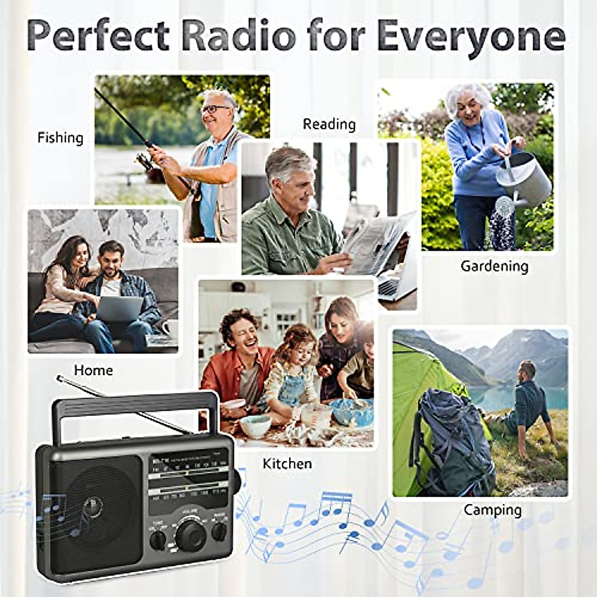 Greadio AM FM Portable Radio Transistor Radio with 3.5mm Earphone Jack, Hight/Low Tone Mode, Big Speaker, AC Power or Battery Operated by 4 D Cell Batteries for Home and Outdoor