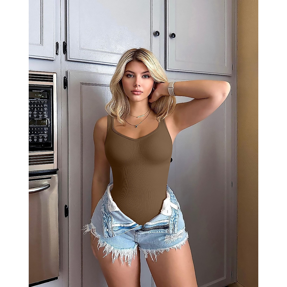 OQQ Women's 3 Piece Bodysuits Sexy Ribbed Sleeveless Shapewear Tank Tops 2025 Summer Leotard Black Coffee White