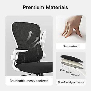 Hbada Ergonomic Office Chair Work Desk Chair Computer Breathable Mesh Chair with Adjustable Lumbar Support and Flip Up Arms, White