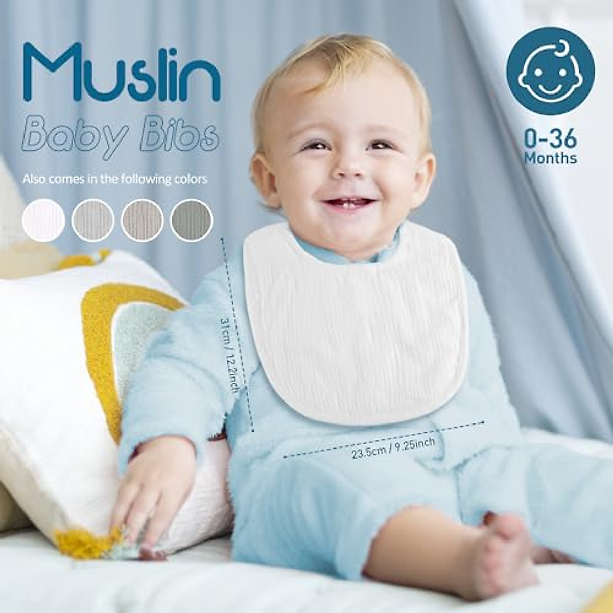 Cherub Muslin Baby Bibs for Boys, 8 Pack Absorbent Bandana Baby Bibs for Drooling and Teething, Soft Cotton Drool Bibs for 0-36 Months Newborn