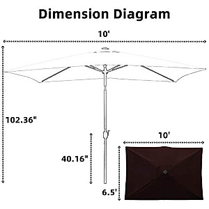 SUNLAX LED Rectangle Patio Umbrellas, 6.5x10ft Market Table Umbrella with Solar Powered Lights-Brown