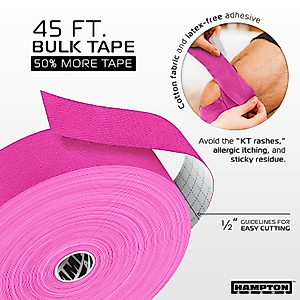 (135 Feet) Bulk Kinesiology Tape Waterproof Roll Sports Therapy Support for Knee, Muscle, Wrist, Shoulder, Back/Original Uncut Premium Therapeutic Elastic & Hypoallergenic Cotton - (Pink)