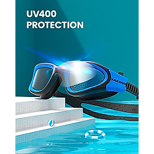 YAKAON Kids Swim Goggles 6-14, Wide View and Clear Vision Underwater, Non-Polarized Clear Lenses, Anti-Fog, UV Protection, & Leak-Proof Seal for Boys/Girls in Pools or Openwater