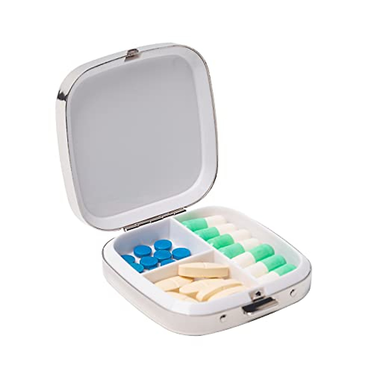 Portable Mini Metal Travel Medicine Box/3 Compartments (Square silver)