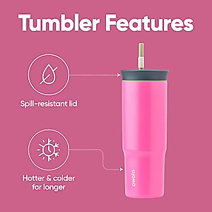 Owala Stainless Steel Triple Layer Insulated Travel Tumbler with Spill Resistant Lid and Straw, BPA Free, 24 oz, Brown/Pink (Watermelon Breeze)