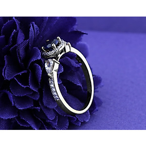 Dazzlingrock Collection 14K 5 MM Round Lab Created Blue Sapphire, Pear White Sapphire & Round Diamond Women 3 Stone Ring, White Gold, Size 6