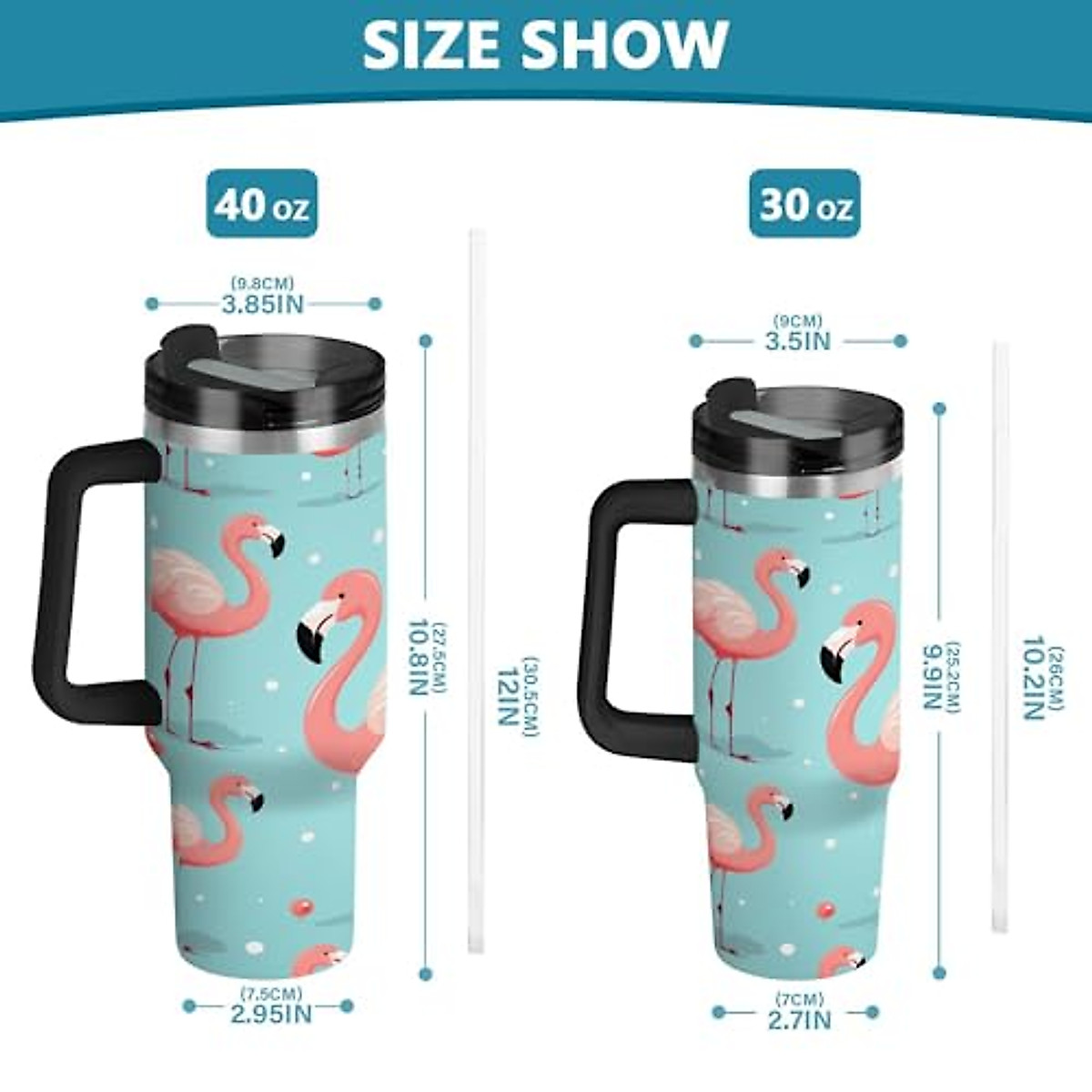 FRCSDIY Flamingos Insulated Tumbler with Handle and Straw Lid,30oz Leakproof Stainless Steel Cup BPA-Free Water Bottle