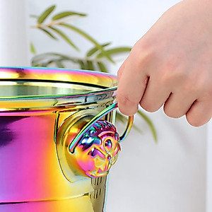 Meisha Stainless Steel Ice Bucket with Scoop and Tong- Insulated Rainbow Ice Bucket for Home Bar, Chilling Beer Champagne and Wine