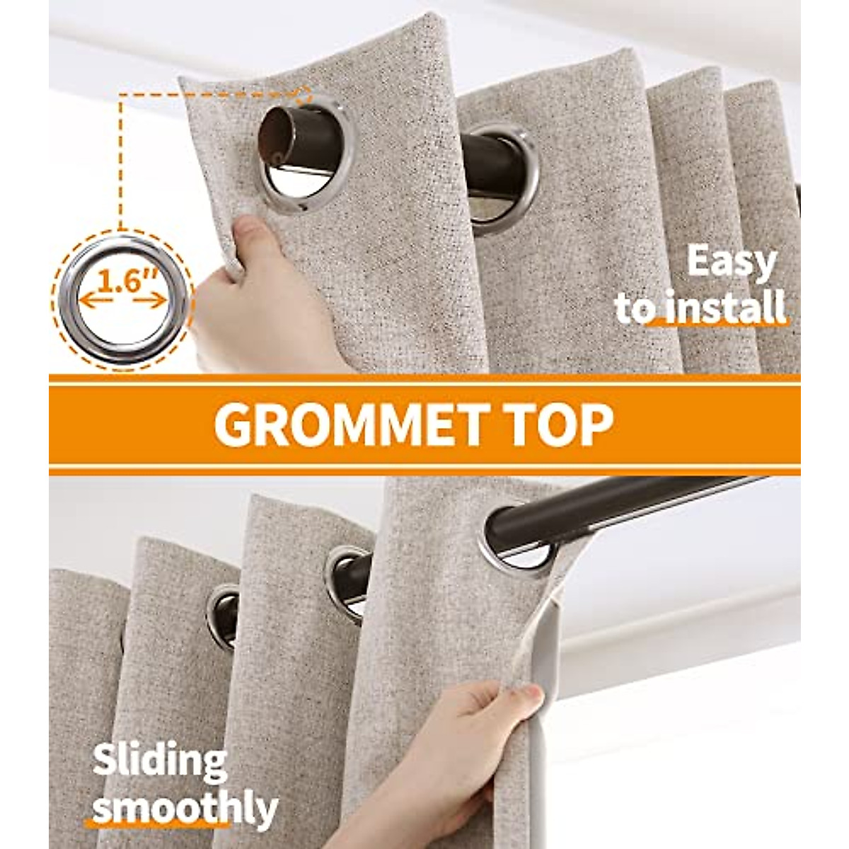 YoungsTex Linen Blackout Curtains for Bedroom, Thermal Insulated Full Room Darkening Curtains Natural Linen Textured Black Out Window Drapes, 2 Panels, 52 X 63 Inch, Beige