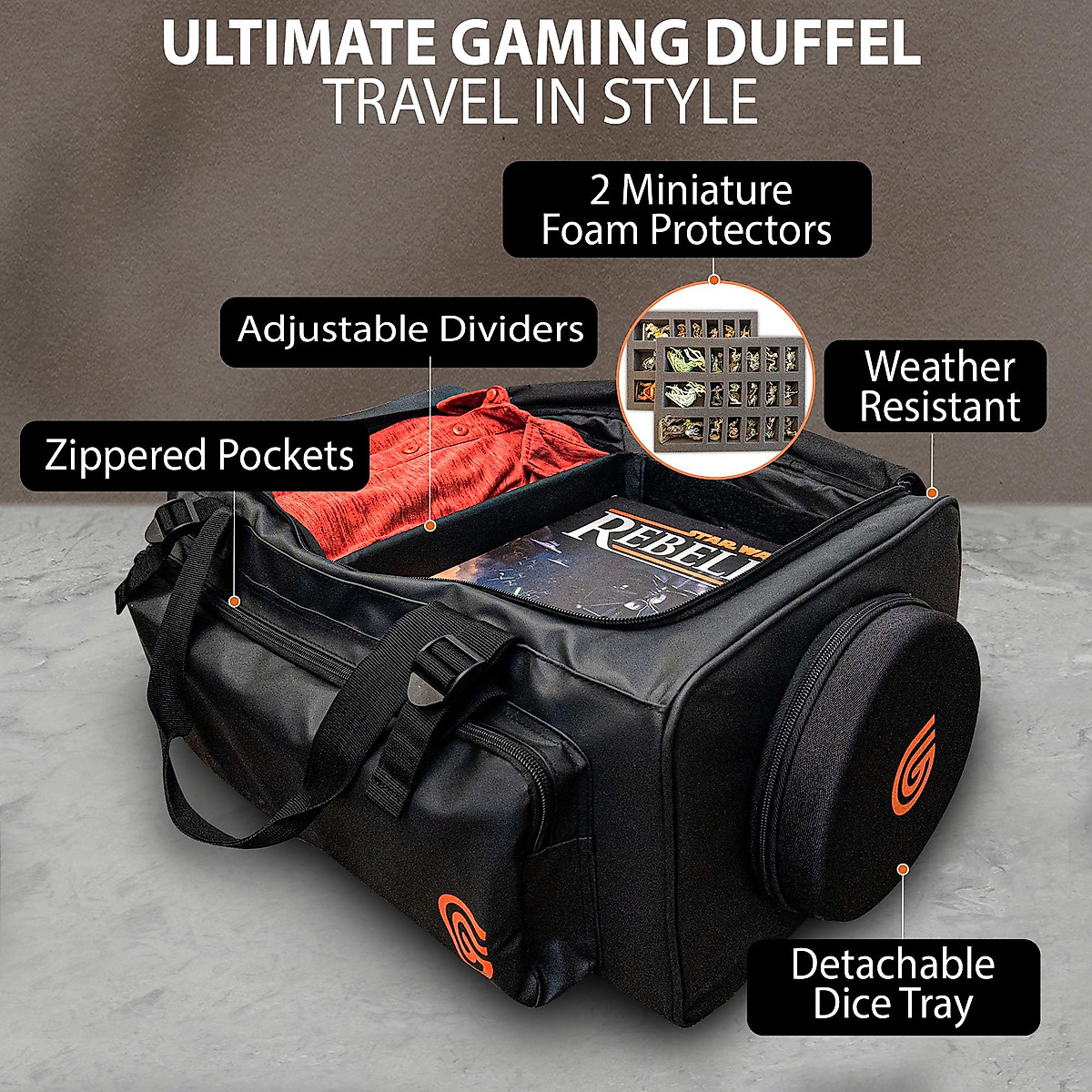 Ultimate Gaming Duffel Bag w/Shoulder Strap - Perfect for Board Games and RPG Players - Removable Dice Tray | Miniature Foam Inserts | Tons of Storage & Pockets | Battle Mat Storage