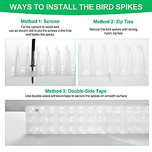 Bird Spikes, Bird Deterrent Spikes for Squirrel Raccoon Small Birds, Defender Spikes, Pigeon Spikes, Outdoor Anti Climb Anti Bird Fence Spikes for Roof, Windowsill, Covers 17 Feet(5.2m) - 12 Pack