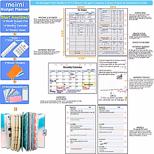 PVC Cash Envelopes Wallet Finances Organizer, 2023 Weekly & Monthly Personal Budget Planner, 6-Ring Binder Refillable Notebook Handbag with 12 Cash Envelopes & Budget Sheets Calendar