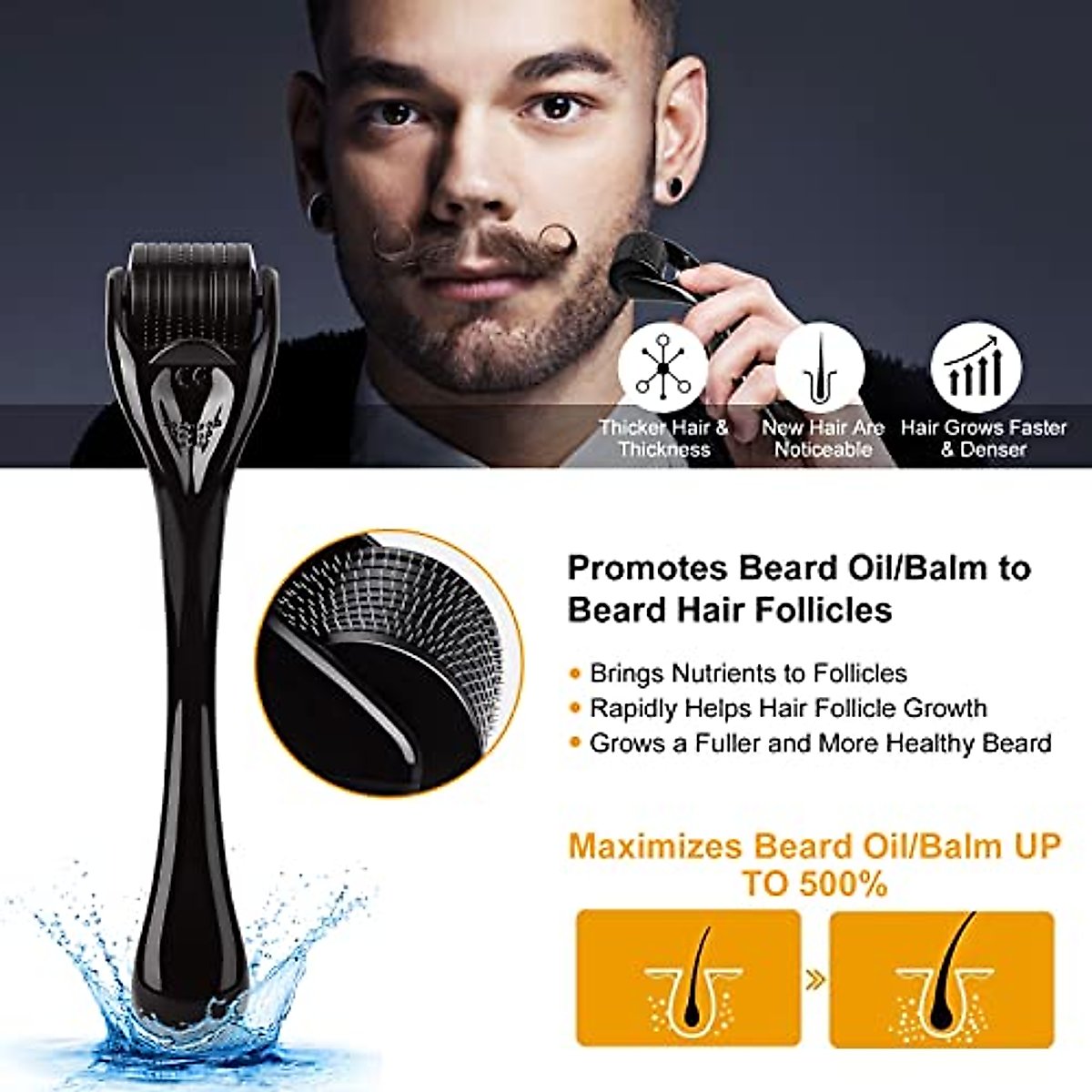 Beard Growth Kit - Derma Roller for Beard Growth, Beard Kit with Beard Growth Oil, Beard Roller, Balm, Comb - Facial Hair Growth & Patchy Beard Growth - Valentine's Day Gifts for Him Husband Boyfriend Dad