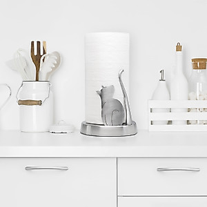 Everyday Solutions Meow Paper Towel Holder - Stainless Steel, Countertop Paper Towel Dispenser - with Tension-Spring for Single Handed Use - Featuring Cute Animal Tail Design - Great for Pet Lovers