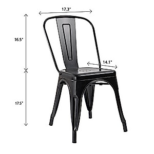 JUMMICO Iron Metal Dining Chair Stackable Indoor-Outdoor/Classic/Chic Industrial Vintage Chairs Bistro Kitchen Cafe Side Chairs with Back Set of 4 (Black)