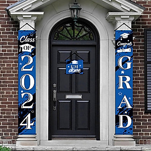 3 Pieces 2023 Graduation Banner Decorations, Class of 2023 Congrats Grad Porch Sign Hanging Banner Door Sign Welcome Decor Photo Props for College, High School Graduation Party Decorations (Blue)