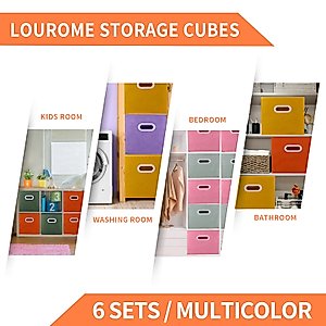 Storage Cubes, 11-inch Cube Storage Bin, 6 Sets Foldable Fabric Storage Cubes With Handles, 6 Cube Storage Organizer, Storage Cube Bins for Toys, Clothes and Books (Multicolour) (Multicolour)