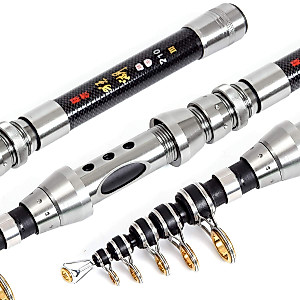 Maraehan Jackgold Collapsible Fishing Rod,Telescopic Fishing Rod,Ultralight Fishing Rod with Portable Retractable Handle, Stainless Steel Guides- Carbon Fiber Pocket Fishing Pole, 2.1