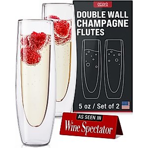 Eparé Stemless Champagne Flutes Glass - Set of 2 Double Wall Mimosa Glasses - Lightweight & Easy to Hold Bridesmaid Champagne Flute - Prosecco Glasses for Bridal Shower
