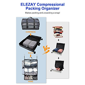 ELEZAY Hanging Packing Cubes Portable Closet 3-Shelf Travel Collapsible Compression Garment Organizer for Carry-on Luggage Suitcase Space Saver Bag XX-Large_No Side Pockets, Gray