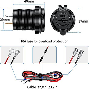 Kewig Quick Charge 3.0 Dual USB Charger Socket Waterproof 36W 12V 24V USB Outlet Fast Charge with Touch Switch & Blue LED DIY Kit for Car Boat Marine ATV Bus Truck Golf Cart and More
