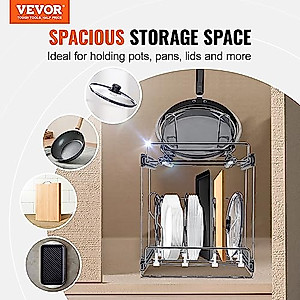 VEVOR Pan and Pot Rack, 2-Tier Expandable Pull Out Under Cabinet Organizer, 12"W, Carbon Steel, Double Tier