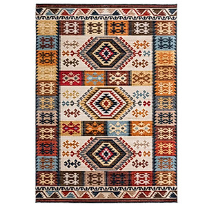 Fashriend Rita Moroccan Area Rug, 5'×7' Non Slip Vintage Rug, Thin Machine Washable Rug, No Shedding Tribal Rug Pad with Low Pile, Geometric Rug for Living Room, Bedroom, Kitchen, Brown