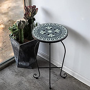 XIAOLIN Mosaic Table Outdoor Balcony Patio Furniture，Garden Side Table, Round Plant Table - Easy to Assemble(Color:02)