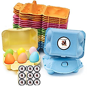 OHOH 20 Pcs Easter Colorful Natural Pulp Egg Carton Holds 6 Eggs, Reusable Sturdy Half Dozen Egg Storage Cartons, Fresh Egg Fixing Container for Egg Storage, Home Gifts or Easter Egg Arts and Crafts