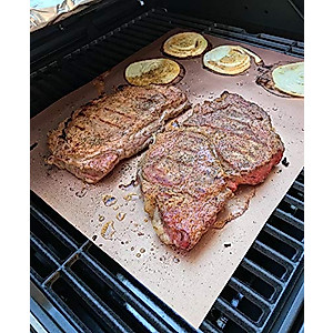 LOOCH Copper Grill Mat Set of 5 - Non-Stick BBQ Outdoor Grill & Baking Mats - Reusable and Easy to Clean - Works on Gas, Charcoal, Electric Grill and More - 15.75 x 13 Inch