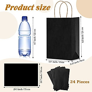 24 Set Gift Bags with Tissues Paper Kraft Favor Bags Goodie Bags Birthday Party Paper Bags for Wedding Baby Shower Christmas Party Supplies (Black)