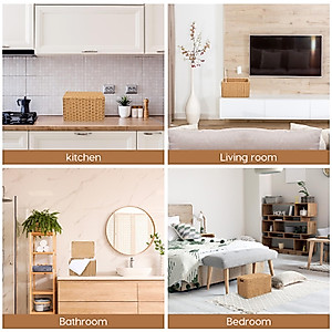 ABOOFAN Wicker Storage Basket with Lid Woven Rattan Seagrass Storage Box Rectangular Household Organizer Boxes Shelf Wardrobe Organizer Cube Clothes Container for Organizing