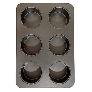 Elesinsoz 6 Cup Straight Edge 2.6 inch Muffin Cupcake Pan Nonstick Whoopie Pie Egg Frittata Cornbread Quiche Cheesecake Biscuit Cake Baking Tin Tray Mold for Toaster Oven Air Fryer