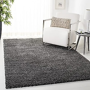 SAFAVIEH August Shag Collection 4' Square Grey AUG900F Solid 1.2-inch Thick Area Rug