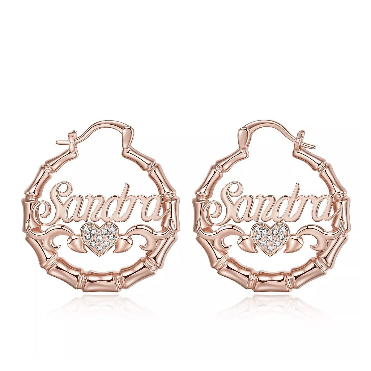 MOTIEL Custom Name Earrings Personalized Natural Diamonds Elegant Large Bamboo Hoop Earrings 925 Sliver Customized Earrings for Women Grils Fashion Jewelry Gifts-30mm