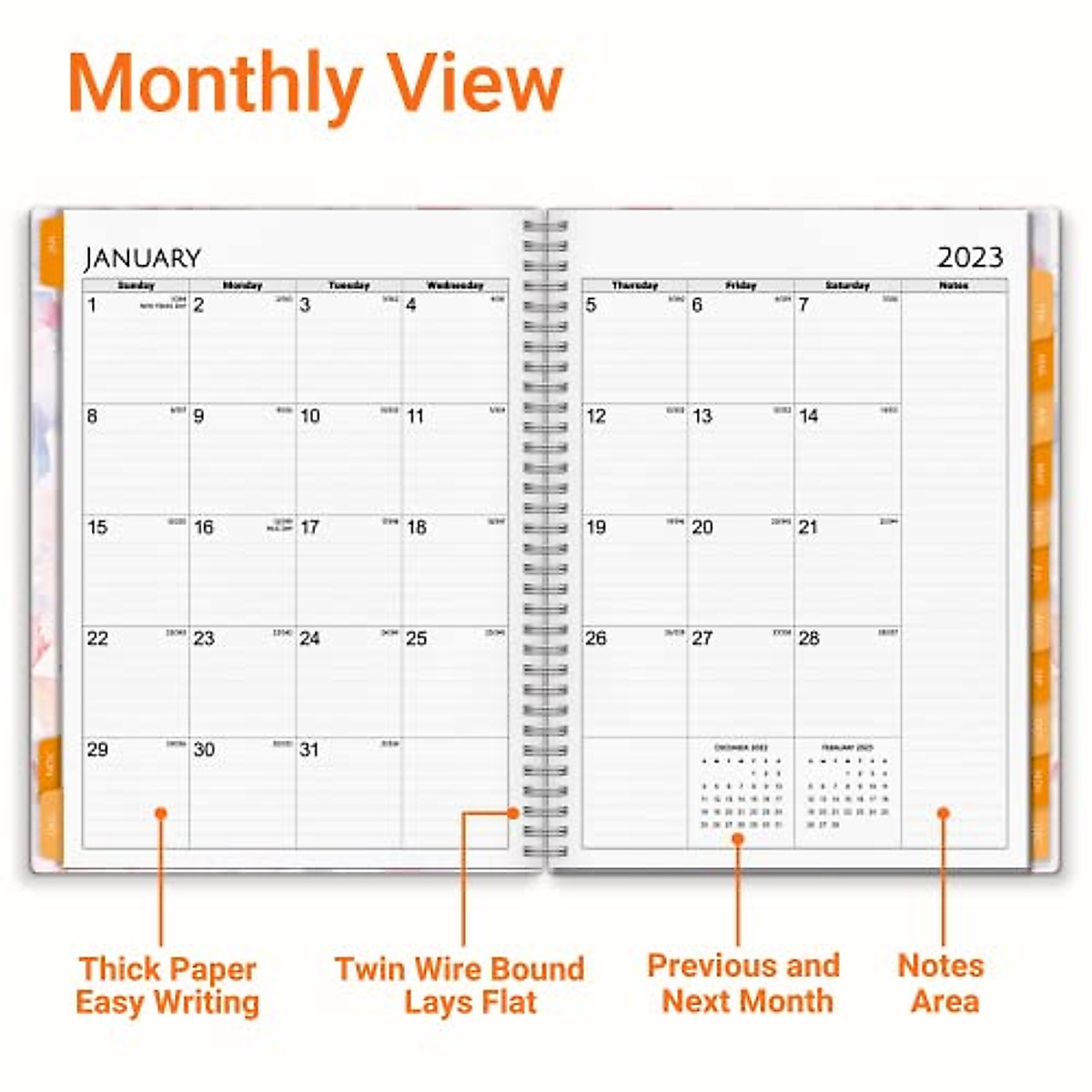 CRANBURY 2023 Planner Weekly Monthly (8.5x11", Watercolor), 2023 Large Planner Book, Big Agenda 8 1/2 x 11, 2023 Calendar Planner, Monthly Tabs, Bookmark, Notes, Stickers