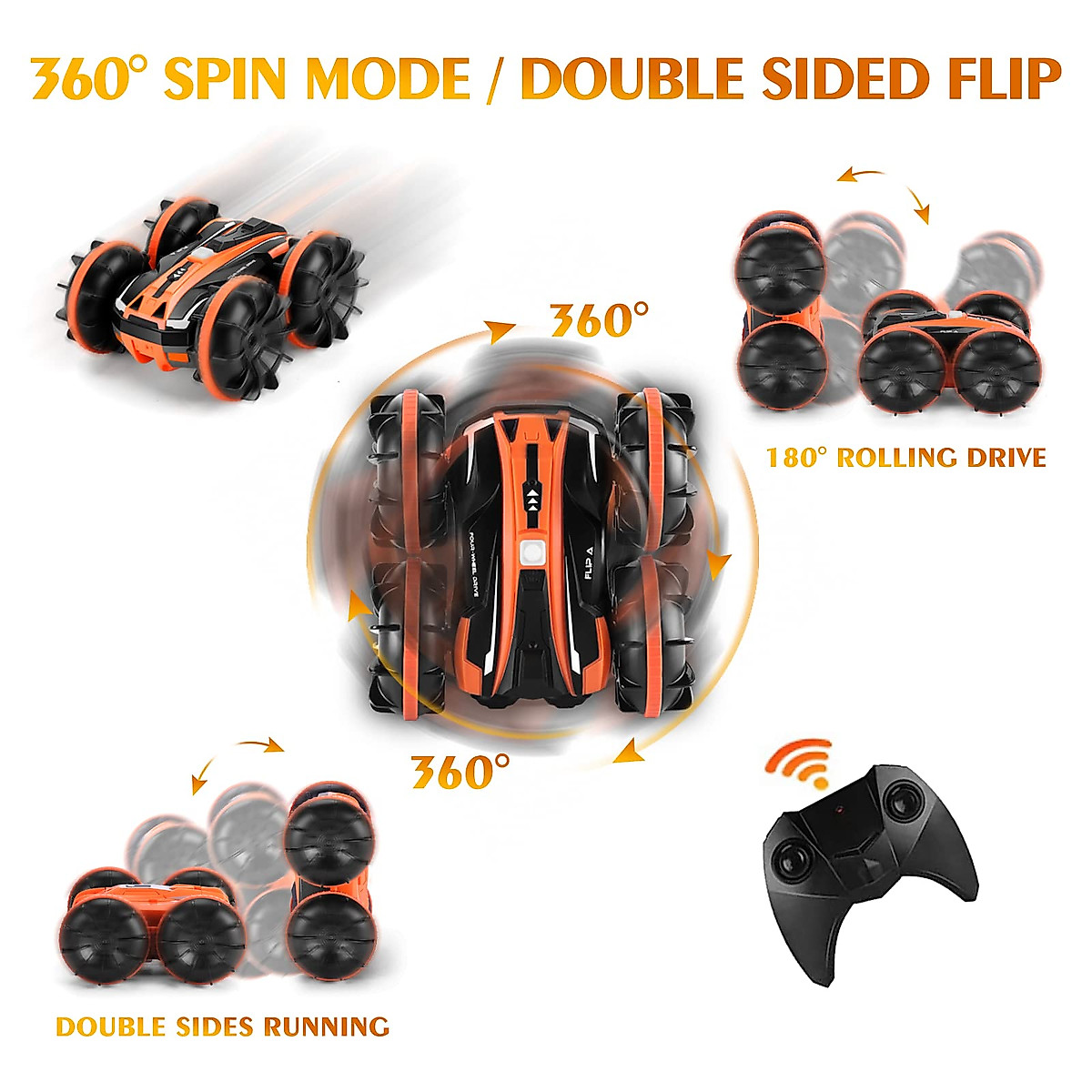Qinycon Amphibious RC Car Remote Control Boat for Kids, 4WD 2.4Ghz 2 in 1 RC Stunt Car with 360° Flips, Double Sided Rotating RC Cars Toy for 5-12 Year Old Boys & Girls