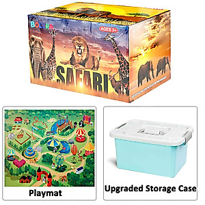 BOLZRA Safari Animals Figurines Toys with Activity Play Mat & Trees, Realistic Plastic Jungle Wild Zoo Animals Figures Playset with Elephant, Giraffe, Lion, Gorilla for Kids, Boys & Girls, 22 Piece