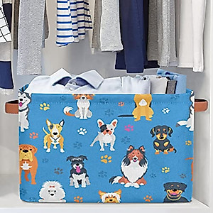 Pardick Animal Dog Breed Paw Storage Basket Storage Cube Bins Cute Puppy Print Canvas Collapsible Toy Basket Organizer Waterproof Laundry Box with Handle for Shelf Closet Office Bedroom, 2PCS