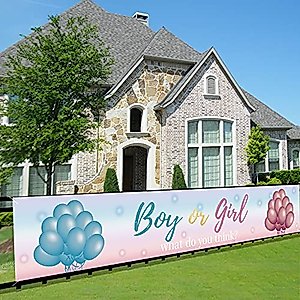 Boy or Gril Banner Backdrop Decorations, Gender Reveal Party Photo Booth Props Lawn Porch Sign Supplies, Baby Shower Décor for Outdoor Indoor (9.8x1.6ft)